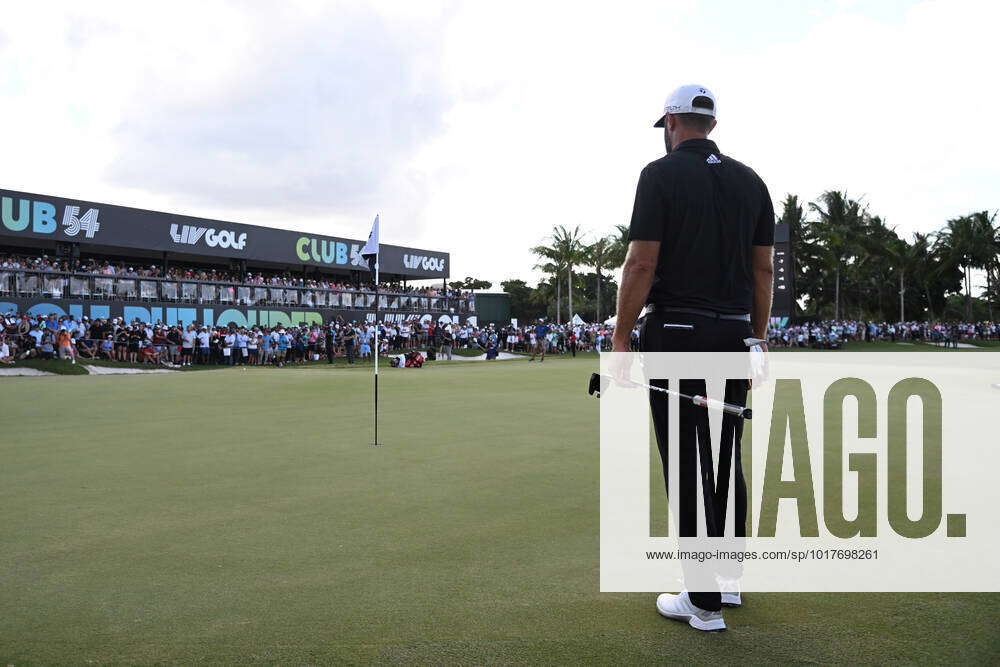DORAL, FL - OCTOBER 30:Dustin Johnson eyes the 18th hole during LIV ...
