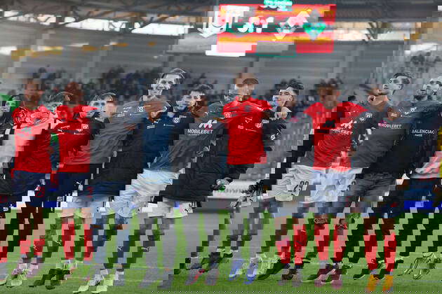 HFC players cheering with fans after 3 1 home win in the match ...