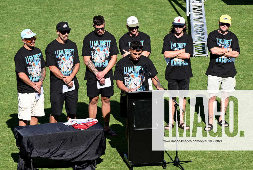 LIAM HAMPSON FUNERAL, Jordan Riki (3rd from left) and AJ Brimson (right ...