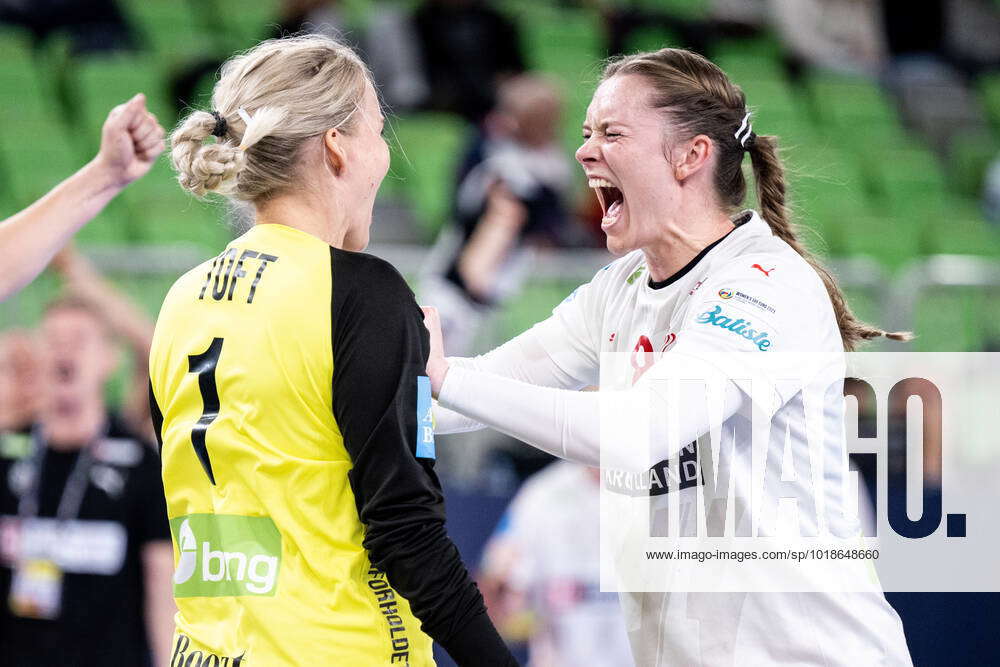 221110 Goalkeeper Sandra Toft and Anne Mette Hansen of Denmark during ...