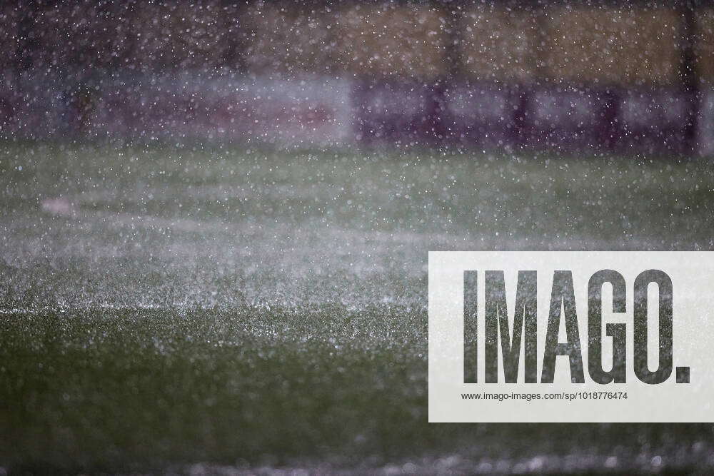 Rain drops cover the pitch of play during the Malta BOV Premier League ...