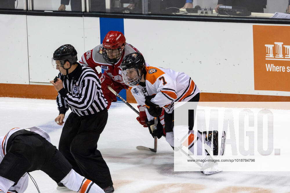 : RIT Tigers forward Tanner Andrew and Sacred Heart Pioneers forward ...