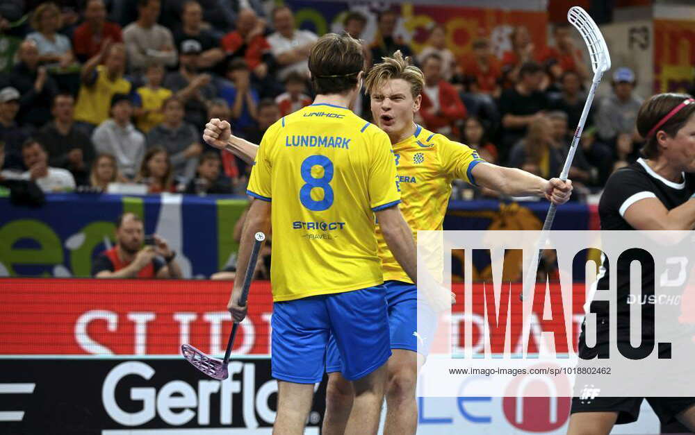 Malte Lundmark (L) and Hampus Ahren of Sweden celebrate a goal during ...