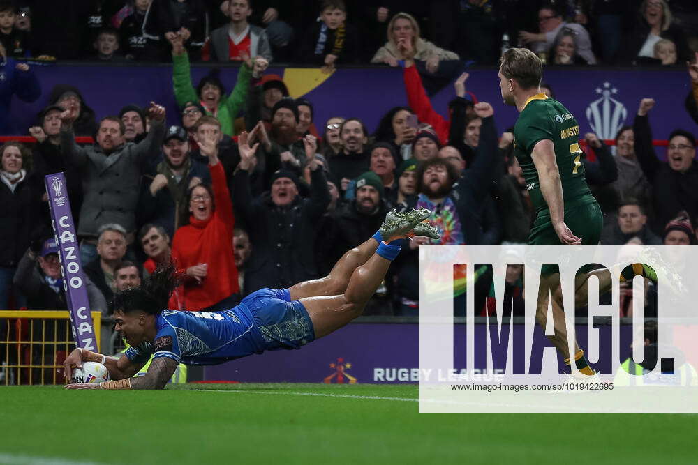 Brian Too Try Samoa during the Rugby League World Cup 2021 Final match ...