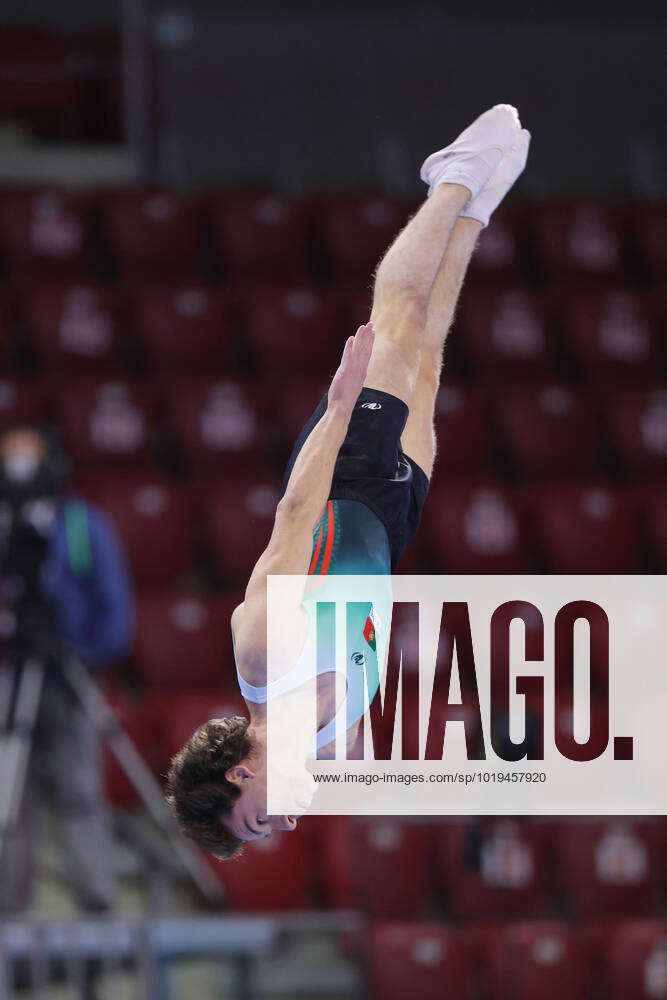 Lucas Santos, POR, during trampoline team final at 2022 world championships in Sofia