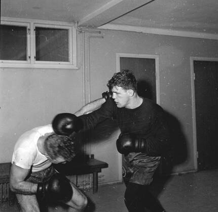 Gothenburg November 1947 Perhaps boxer John Nilsson trains in the Hindu COPYRIGHT KAMERAREPORTAGE