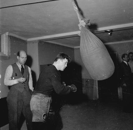 Gothenburg November 1947 Perhaps boxer John Nilsson trains in the Hindu COPYRIGHT KAMERAREPORTAGE