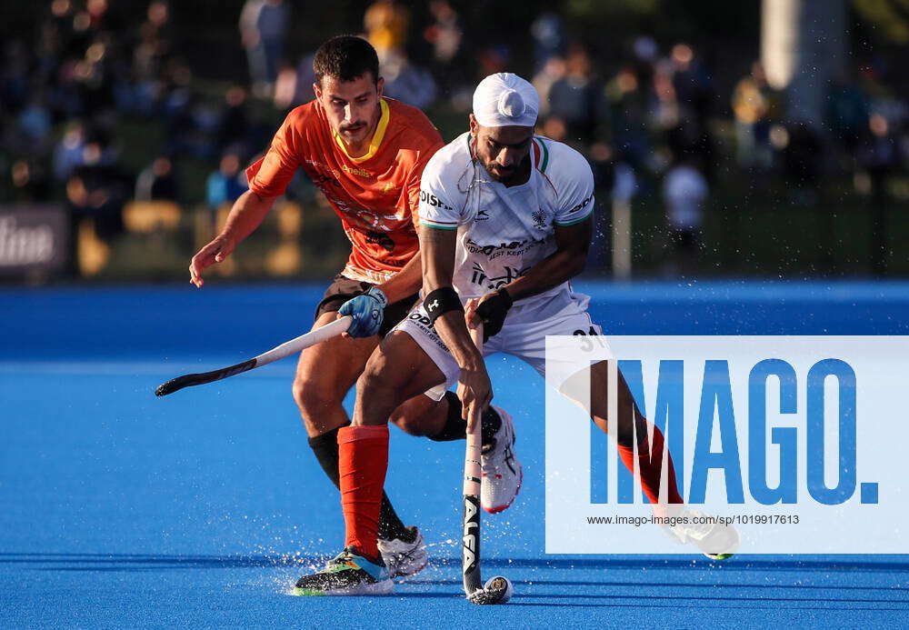 HOCKEY AUSTRALIA INDIA, Juraj Singh of India tackled by Nathan Ephraums ...