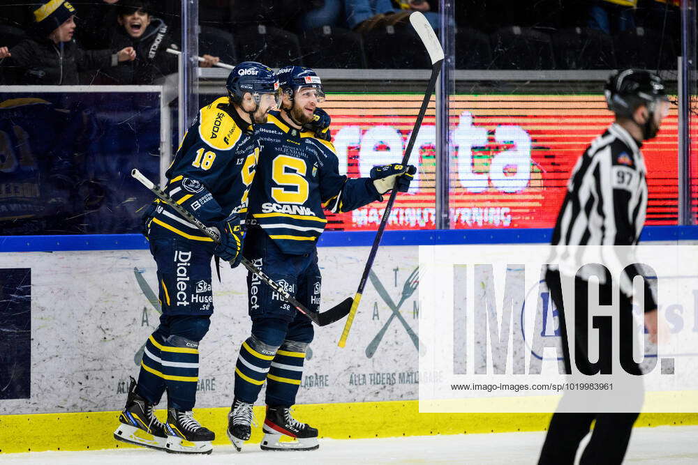 221202 Södertäljes Daniel Norbe t h celebrates together with Linus ...