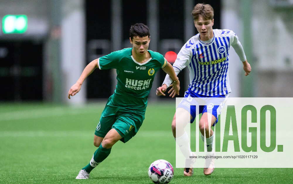 221207 Hammarbys Liam Källman and Odenses Nikolaj Juul Sandberg during ...