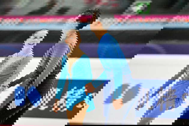 Cayla SMITH & Andy DENG (USA), during Junior Pairs Practice, at the ISU ...