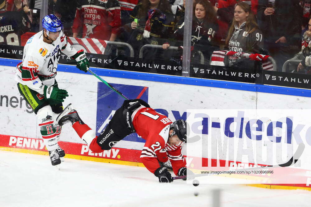 Adam Payerl Augsburg in duel with Mark Olver Koeln Koelner Haie vs ...