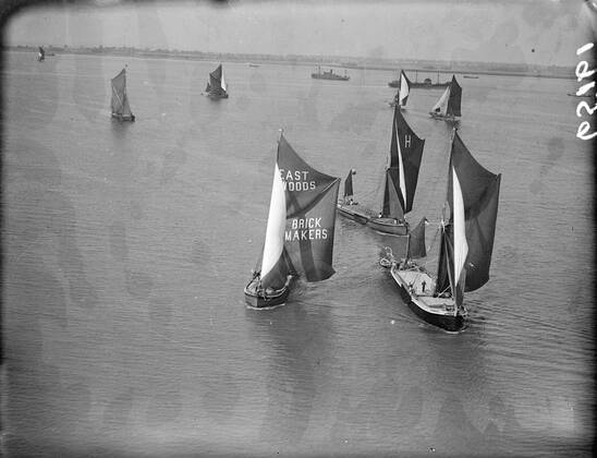 Picture from the air. Sailing barges in race on the Thames. 18 ...