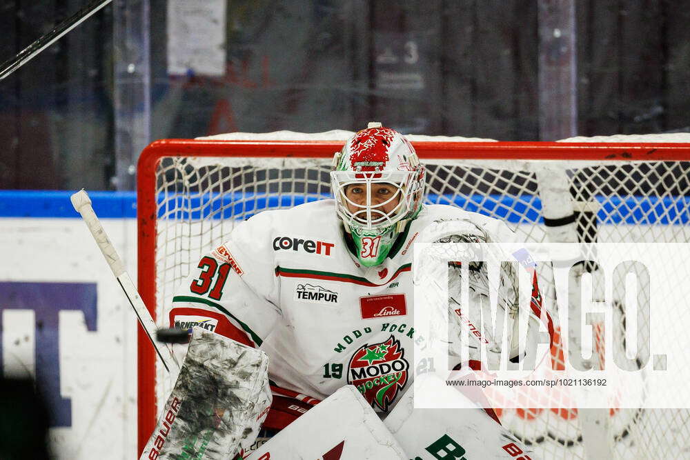 221229 Modos goalie Marcus Nygren during the ice hockey match in the Hockeyallsvenskan between
