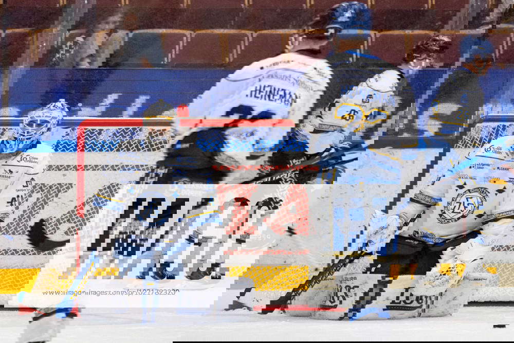 230107 Leksands goalie Mantas Armalis depresses during the SHL ice hockey match between Leksand