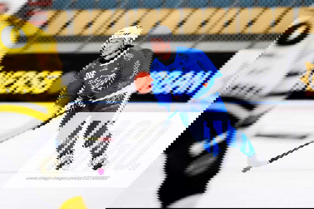 230110 Vänersborgs Adam Blomster during the bandy match in the ...