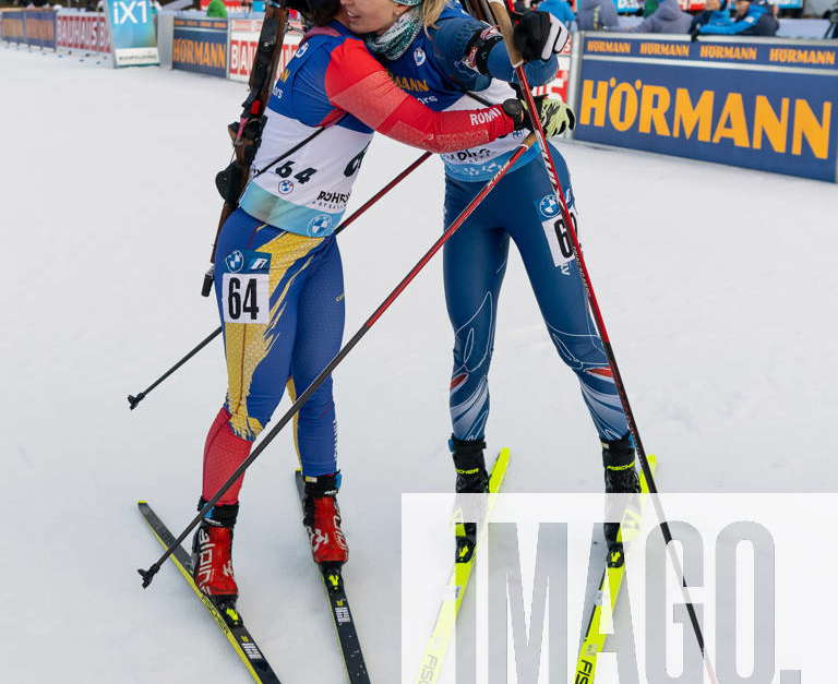 Natalia Ushkina ROU, 64 and Anastasia Tolmacheva ROU, 62 embrace at the ...
