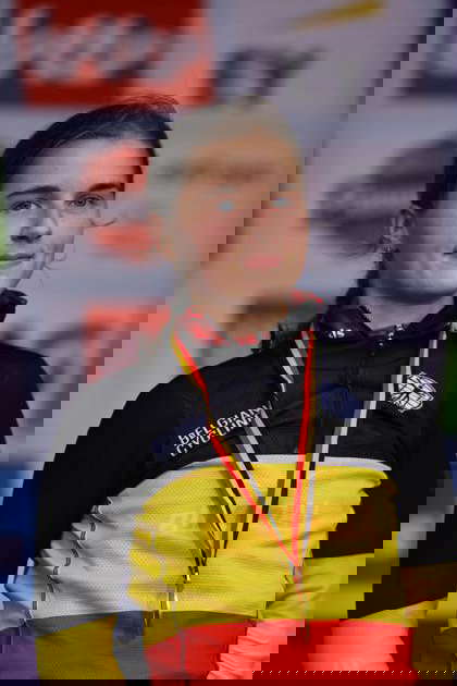 Belgian Fleur Moors, winner of the gold medal pictured on the podium of ...