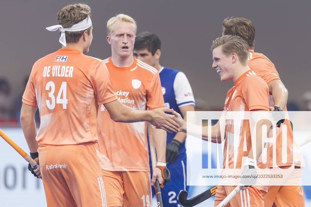 BHUBANESWAR Koen Bijen NED r scores his second goal during the match ...