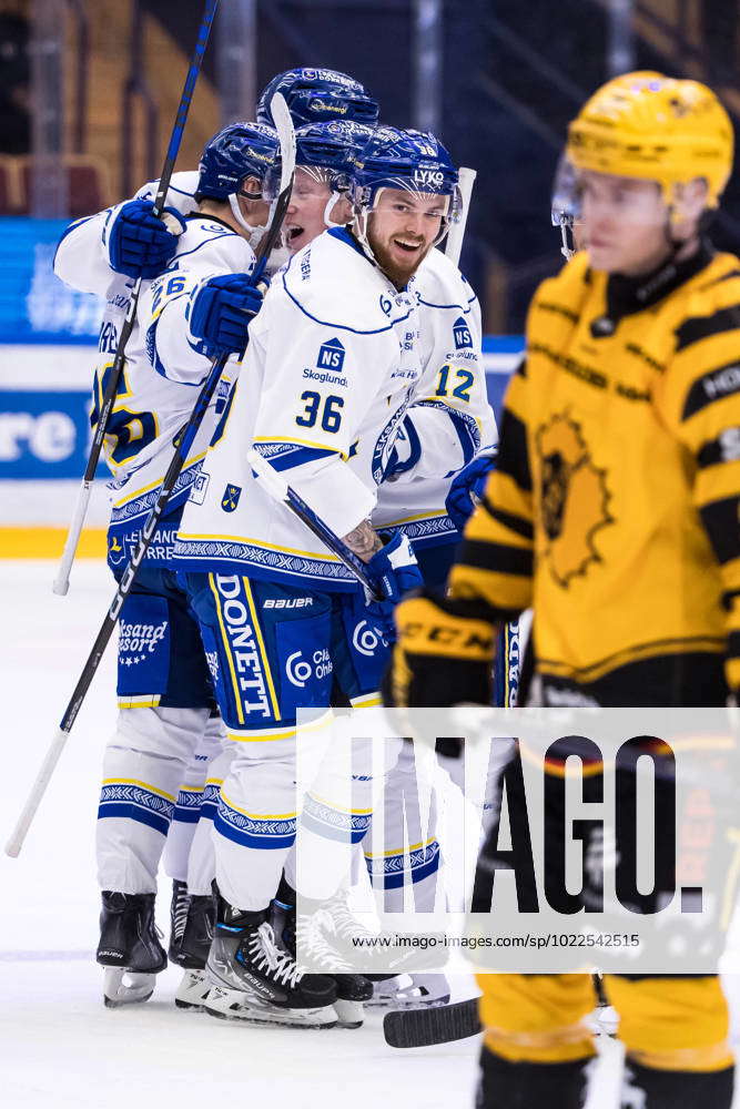 230119 Leksands Lucas Elvenes cheers after 4 1 during the ice hockey match in the SHL between