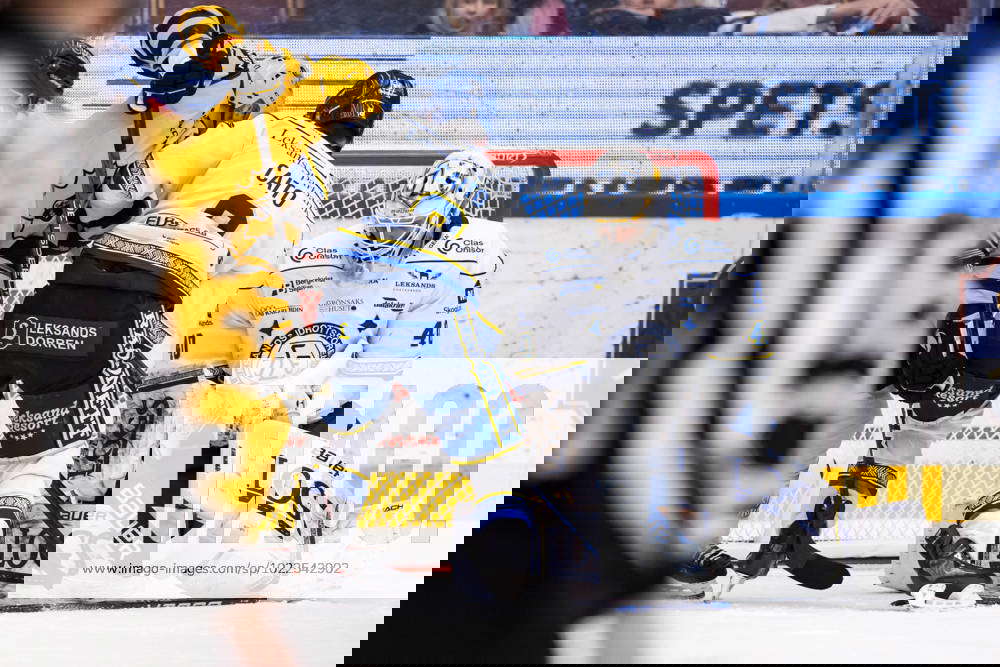 Leksands goalie Mantas Armalis during the ice hockey match in the SHL ...