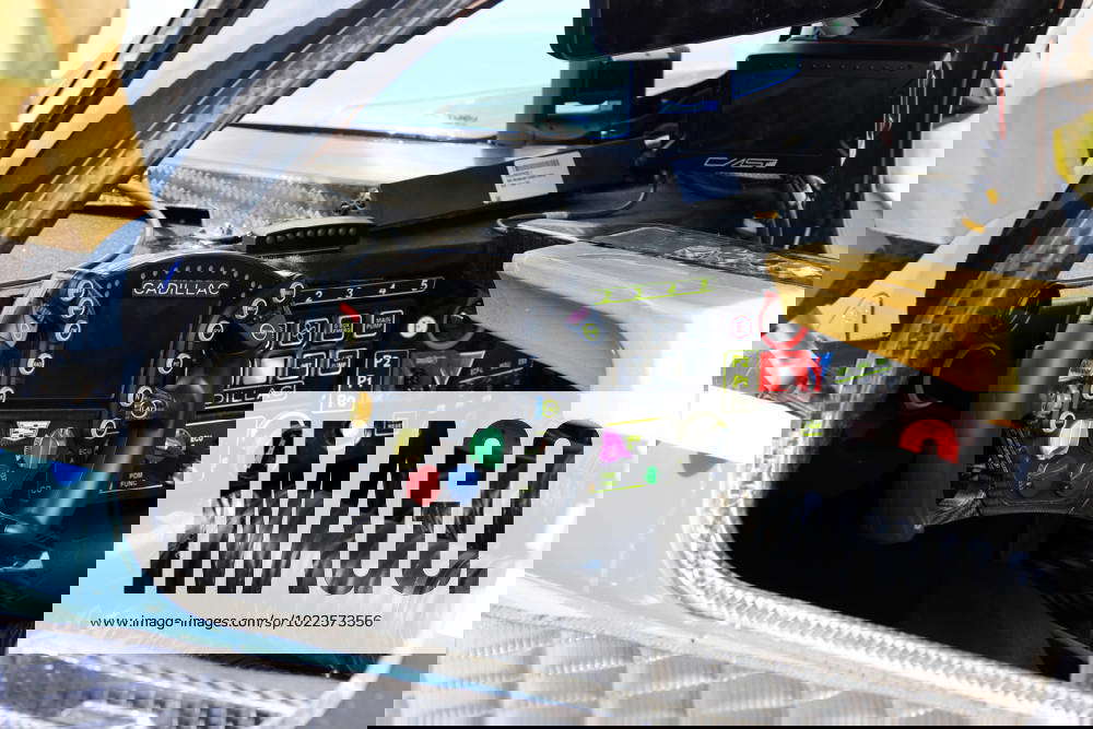 Steering wheel and shift knob assembly in cockpit Cadillac V LMDh 2 ...