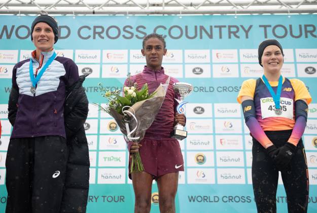 L-R, Sweden Sarah Lahti, winner Erithrea Rahel Daniel and Britain Megan ...