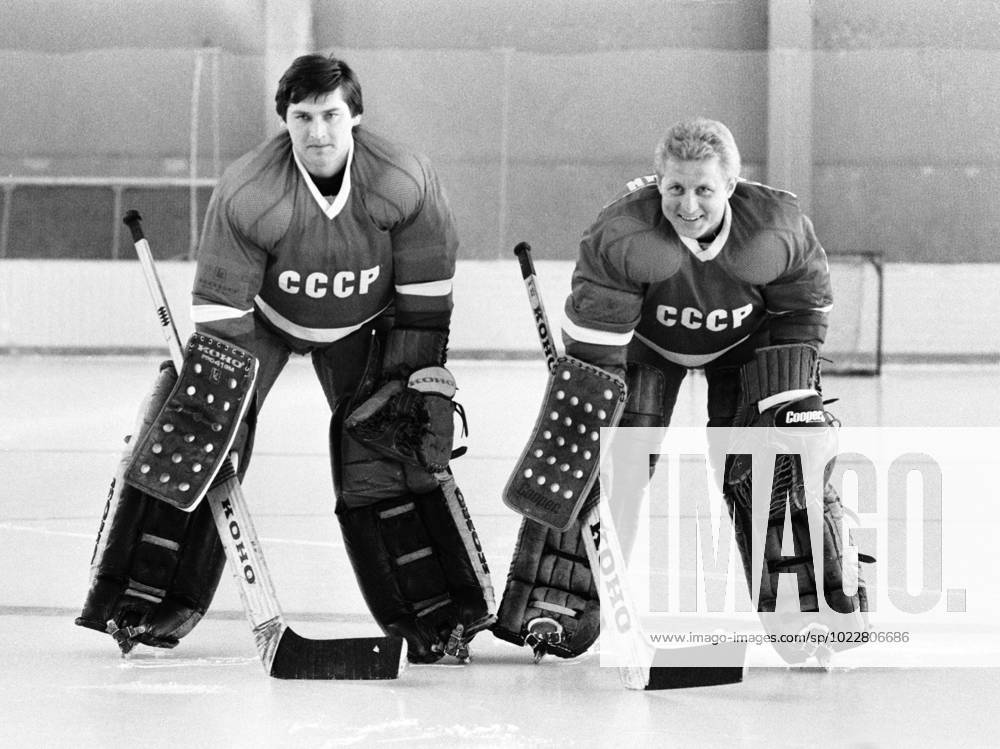 April 13-14, 1985. Moscow, USSR. Goalkeepers of the USSR national Ice ...