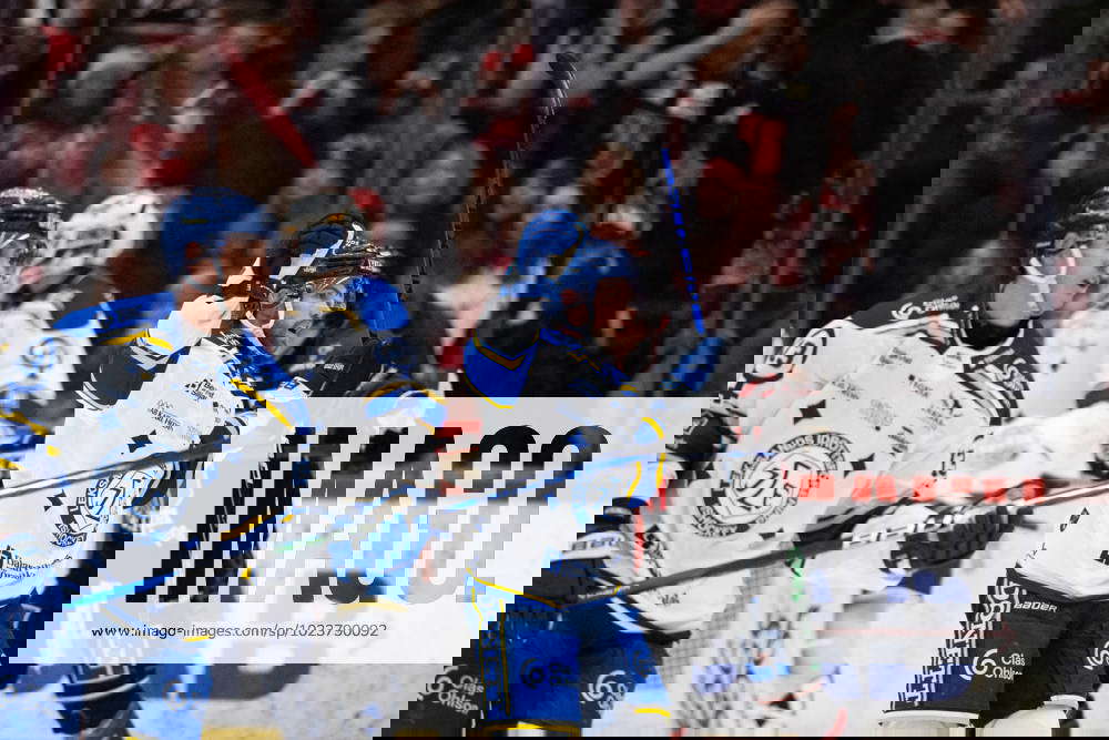 Leksands Oskar Lang celebrates after the ice hockey match in the SHL ...