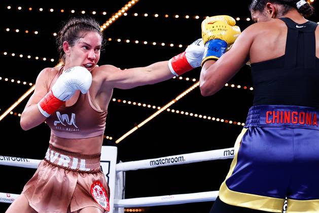 NEW YORK, NEW YORK - FEBRUARY 04: Ramla Ali exchanges punches Avril ...