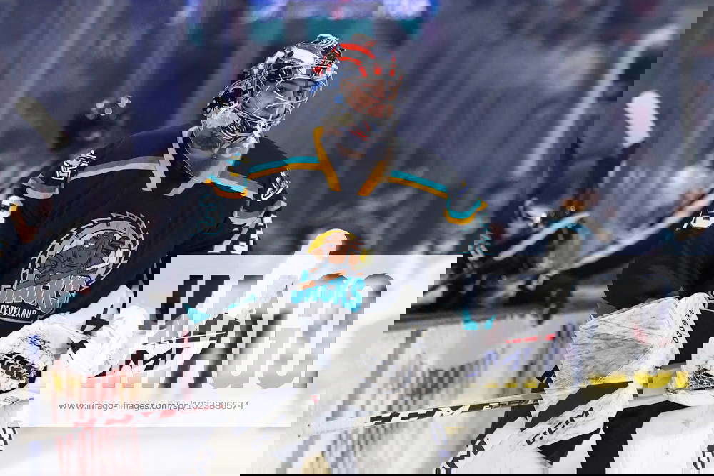 CLEVELAND, OH - FEBRUARY 03: Cleveland Monsters goalie Jet Greaves (73 ...