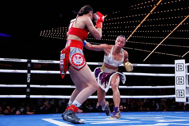 NEW YORK, NEW YORK - FEBRUARY 04: Alycia Baumgardner punches Elhem ...
