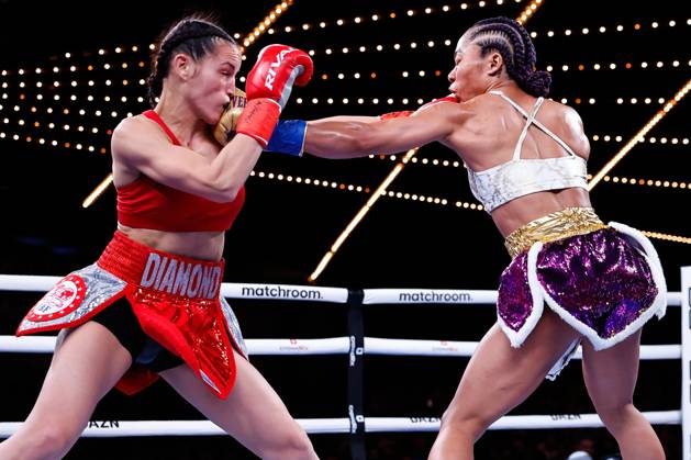NEW YORK, NEW YORK - FEBRUARY 04: Alycia Baumgardner punches Elhem ...