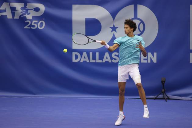 DALLAS, TX - FEBRUARY 06: Gabriel Diallo (CAN) hits a forehand during ...