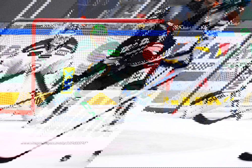 Färjestads goalkeeper Dennis Hildeby during the ice hockey match in the SHL between HV71 and
