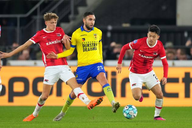 ALKMAAR lr Sven Mijnans of AZ Alkmaar, Sander van der Streek of FC Utrecht during the round of