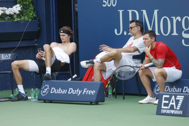 Alexander Zverev GER and his team coach Sergi Bruguera, Tobias Kamke ...