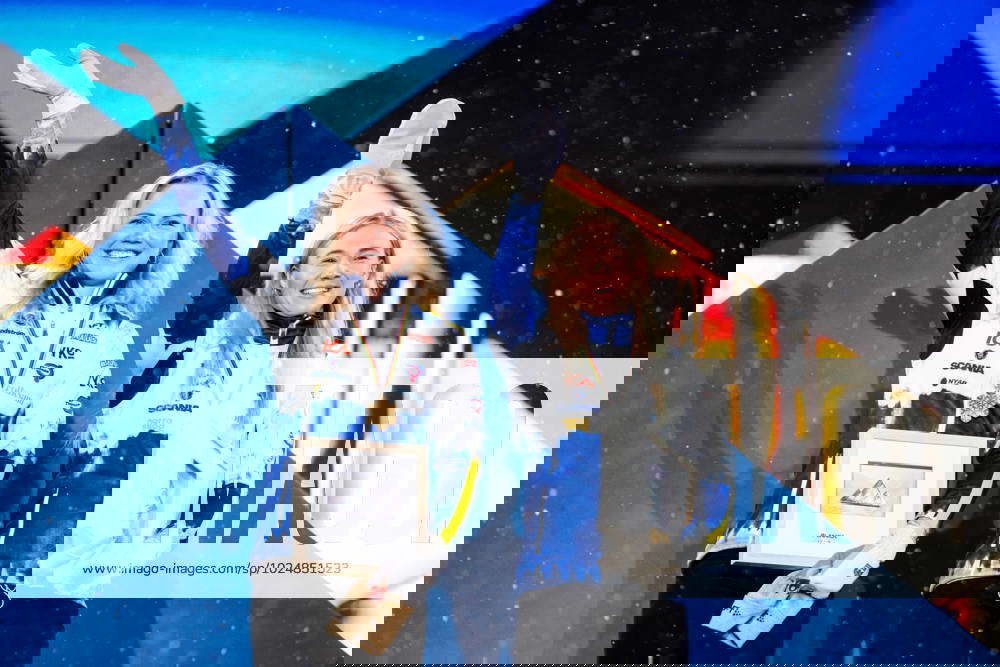 230226 Emma Ribom and Jonna Sundling of Sweden at the Medal ceremony ...