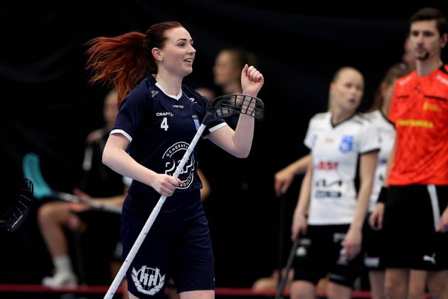 Täbys Caroline Rosenberg celebrates during the floorball match in the ...