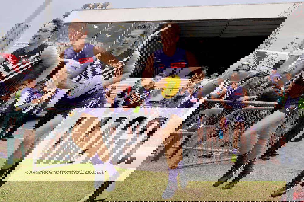 AFL DOCKERS POWER, Brennan Cox Nat Fyfe of the Dockers enter the field ...