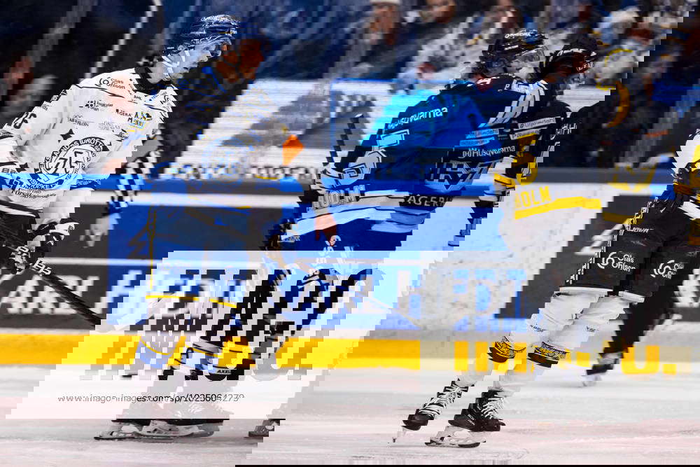 230302 Leksands Patrik Noren depresses during the ice hockey match in ...