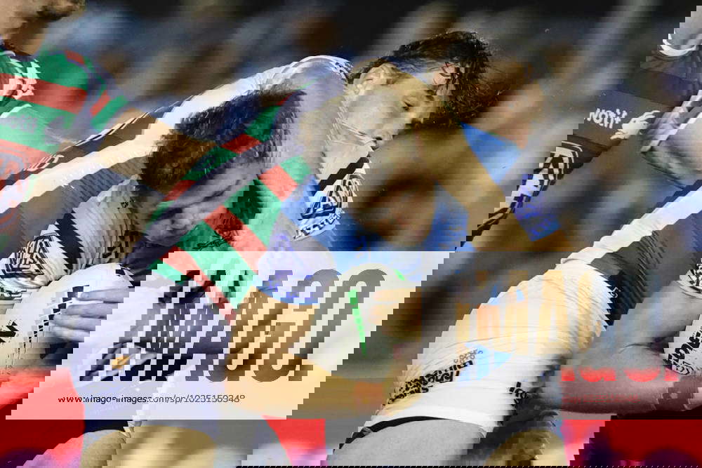 NRL SHARKS RABBITOHS, Blayke Brailey (C) from the Sharks is tackled by ...