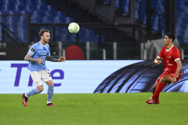 Manuel Lazzari of S.S. LAZIO during the first leg of the round of 16 of the UEFA Europa Conference