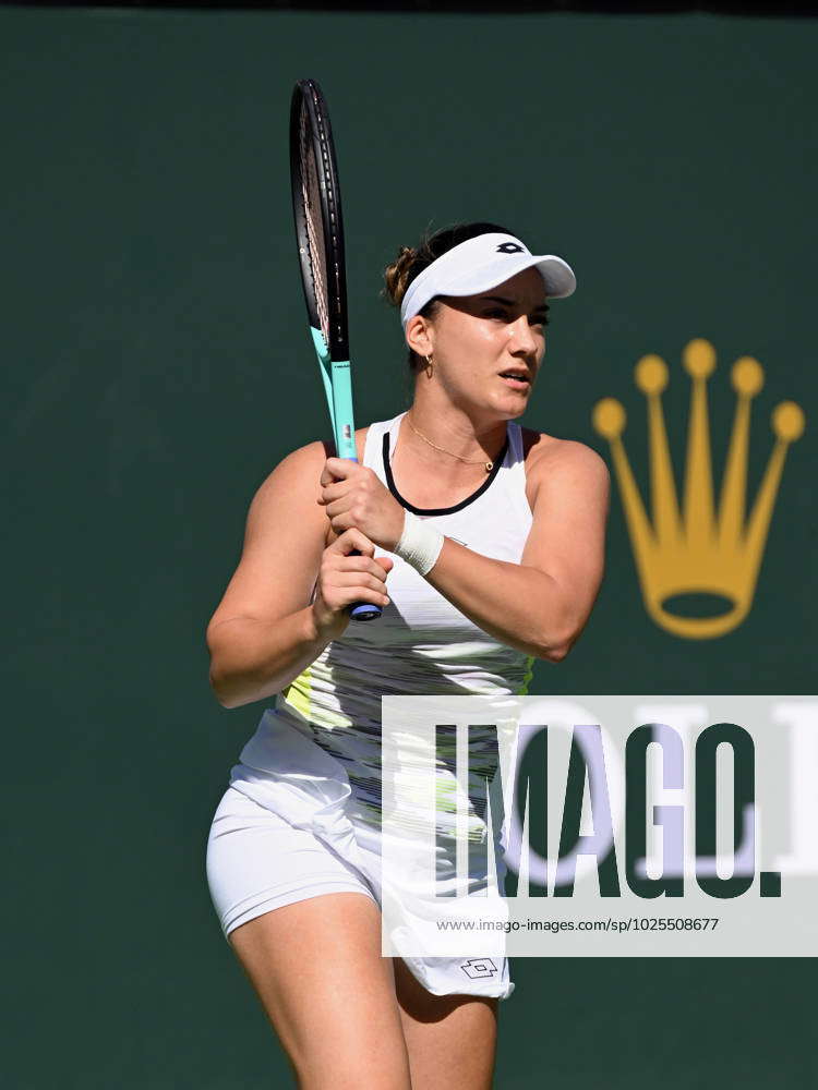 INDIAN WELLS, CA - MARCH 09: Danka Kovinic of Montenegro looks down ...