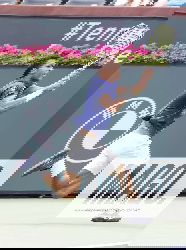 March 11, 2023 Felix Auger-Aliassime of Canada returns a shot against Pedro Martinez of Spain