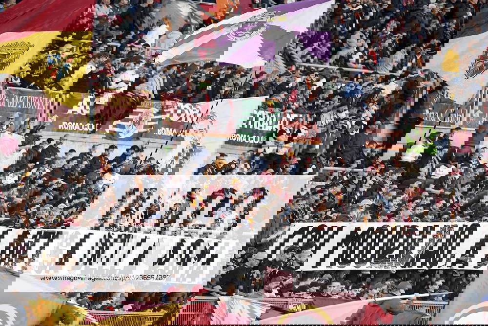 Roma fans show a banner in support of Jose Mourinho during the Serie A ...