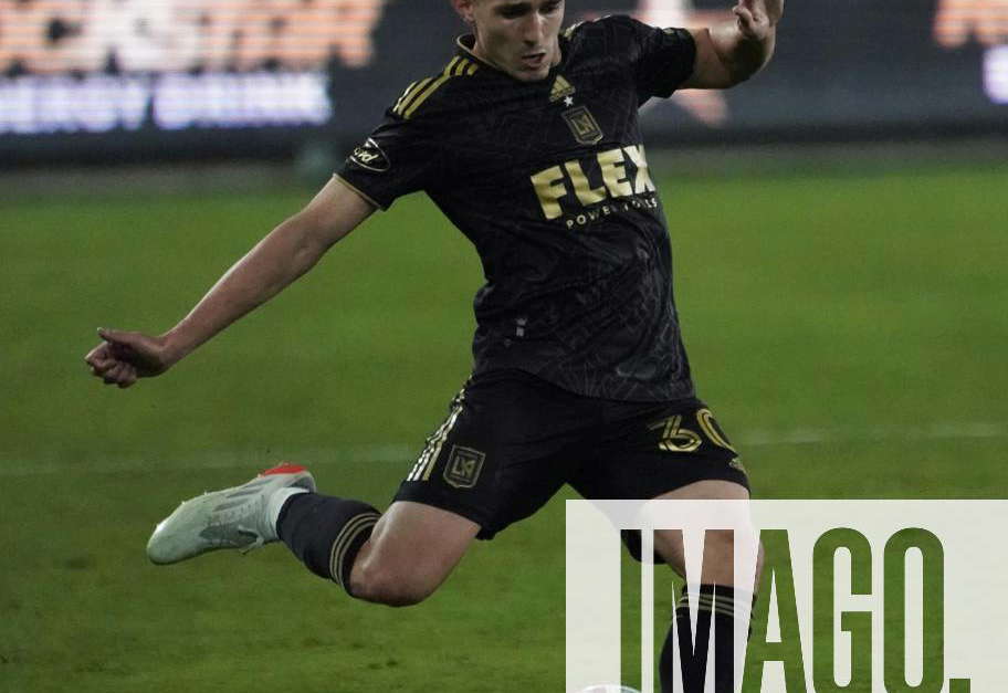 March 12, 2023: LAFC defender Sergi Palencia sends the ball into the New England Revolution box in