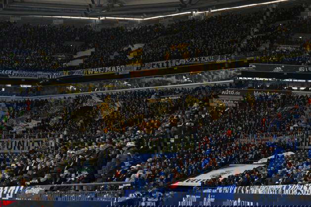 BVB guest fan block in Veltins Arena 11 03 2023, football GER, season ...