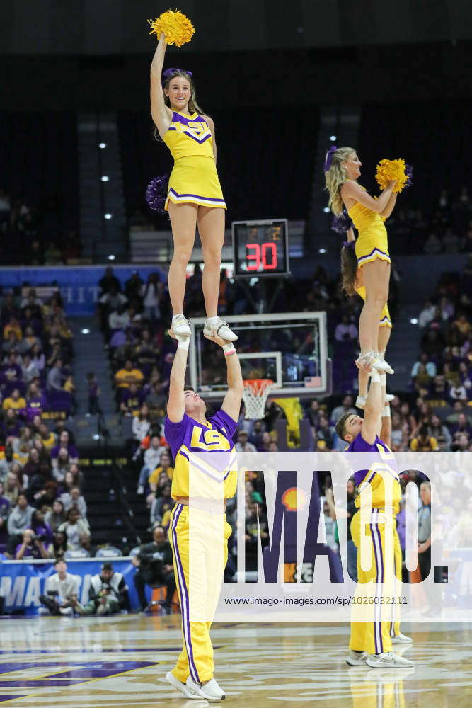 March 17, 2023: The LSU cheerleaders try to cheer on the crowd during a ...