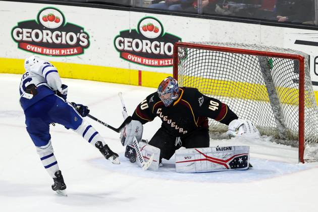 CLEVELAND, OH - MARCH 04: Cleveland Monsters goalie Pavel Cajan (30 ...